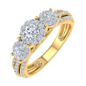 3/4 carat 3-stone diamond engagement ring in 14k yellow gold - igi certified (ring size 7.5)