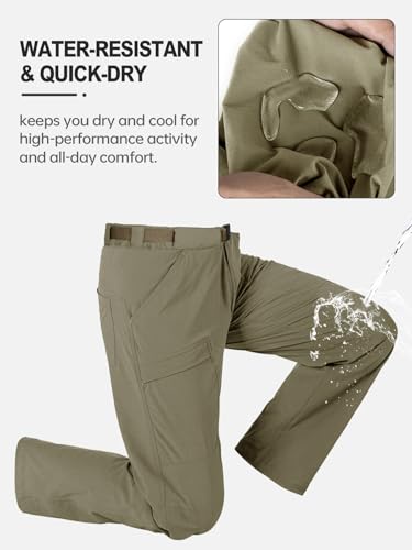 FREE SOLDIER Men's Outdoor Cargo Hiking Pants with Belt Lightweight Waterproof Quick Dry Tactical Pants Nylon Spandex (Mud 32W/32L)