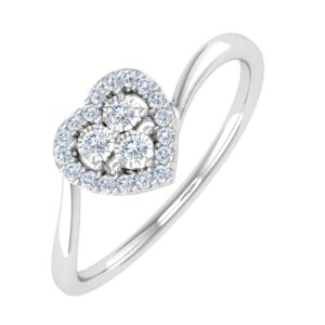 1/10 carat diamond heart shaped ring in 10k white gold - igi certified (ring size 7)