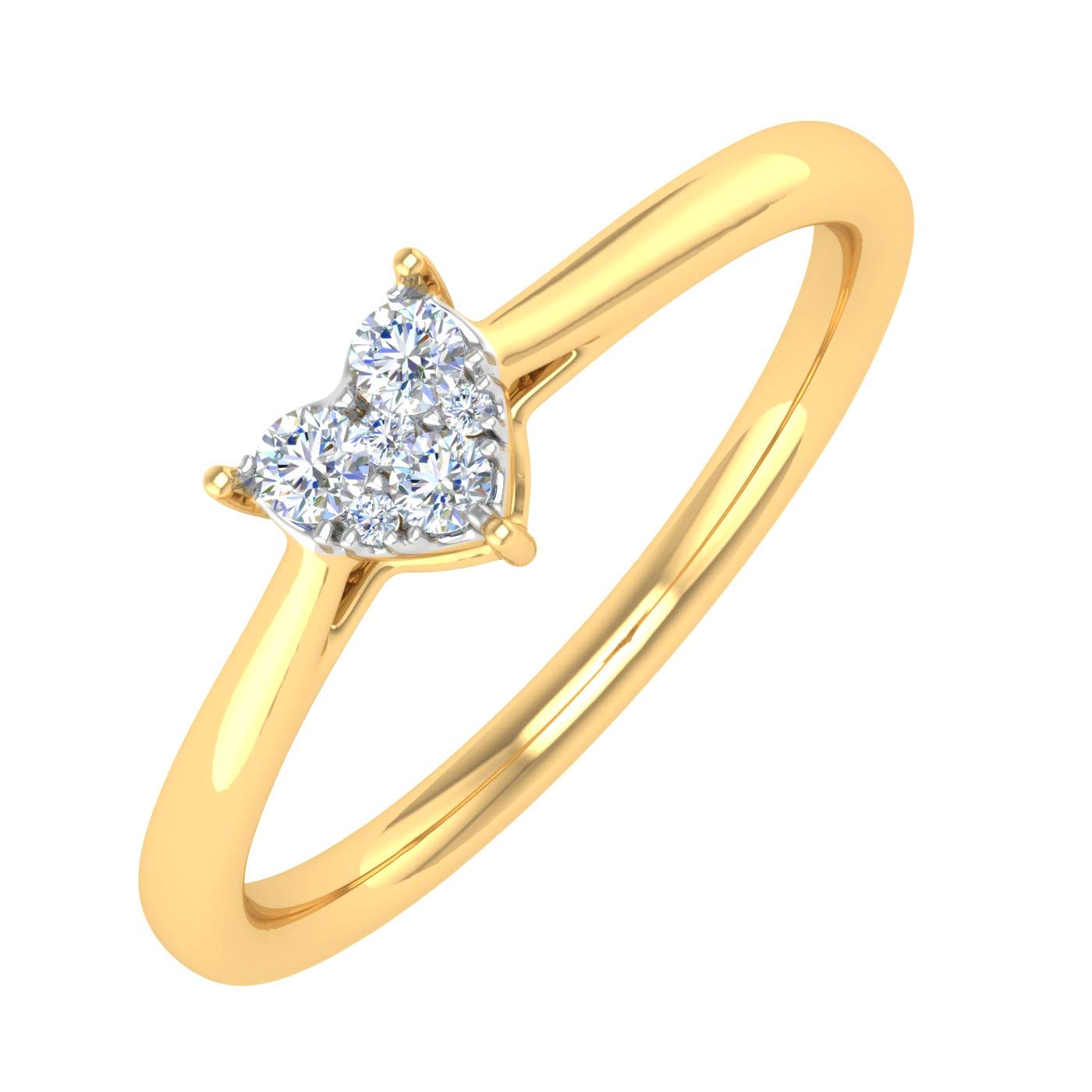 FINEROCK 0.15 Carat Heart Shaped Diamond Ring in 14K Yellow Gold (Ring Size 7) (I1-I2 Clarity)