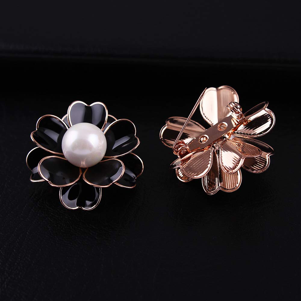 Women's Flower Pearl Enamel Brooch Pins for Ladies Jewelry