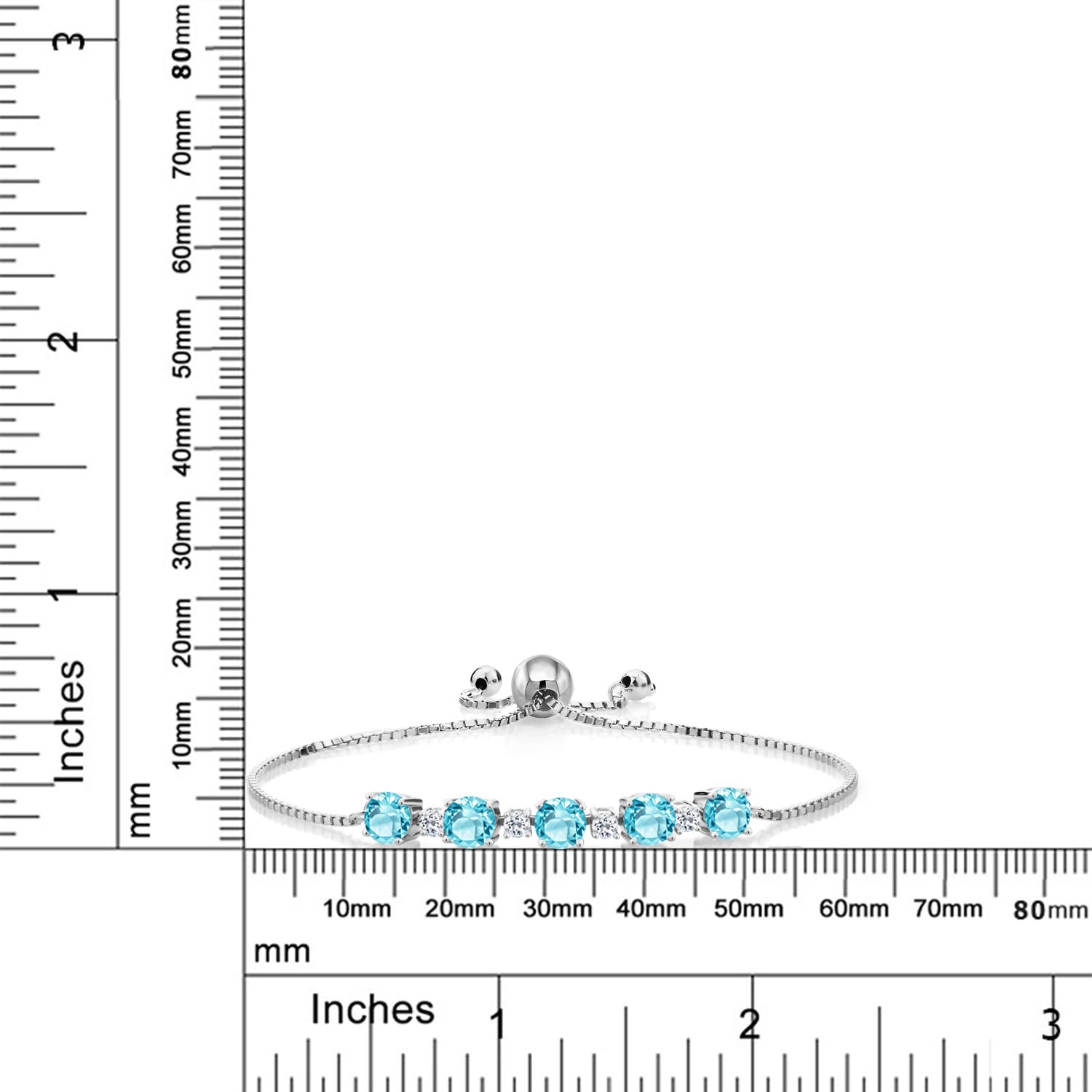 Gem Stone King 925 Sterling Silver Swiss Blue Topaz and White Topaz Tennis Bracelet For Women (3.59 Cttw, Gemstone Birthstone, Round Cut 5MM, Fully Adjustable Up to 9 Inch)