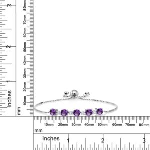 Gem Stone King 925 Sterling Silver Purple Amethyst and White Lab Grown Diamond Tennis Bracelet For Women (2.64 Cttw, Gemstone Birthstone, Fully Adjustable Up to 9 Inch)