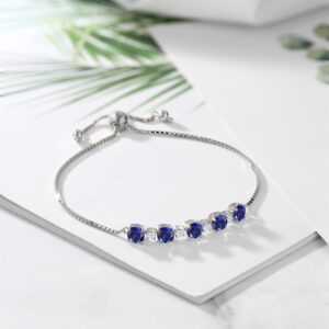 Gem Stone King 925 Sterling Silver Round Blue Created Sapphire Tennis Bracelet For Women (3.20 Cttw, Fully Adjustable Up to 9 Inch)