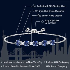 Gem Stone King 925 Sterling Silver Round Blue Created Sapphire Tennis Bracelet For Women (3.20 Cttw, Fully Adjustable Up to 9 Inch)