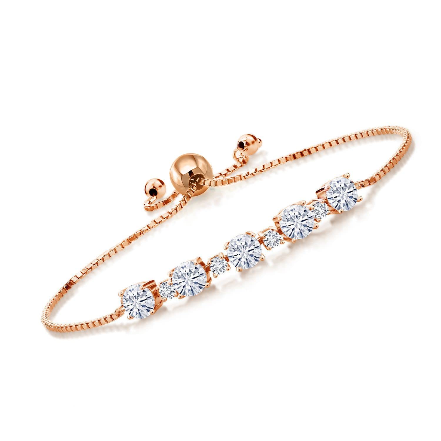 Gem Stone King 18K Rose Gold Plated Silver Moissanite and Lab Grown Diamond Tennis Bracelet For Women (2.76 Cttw, Fully Adjustable Up to 9 Inch)