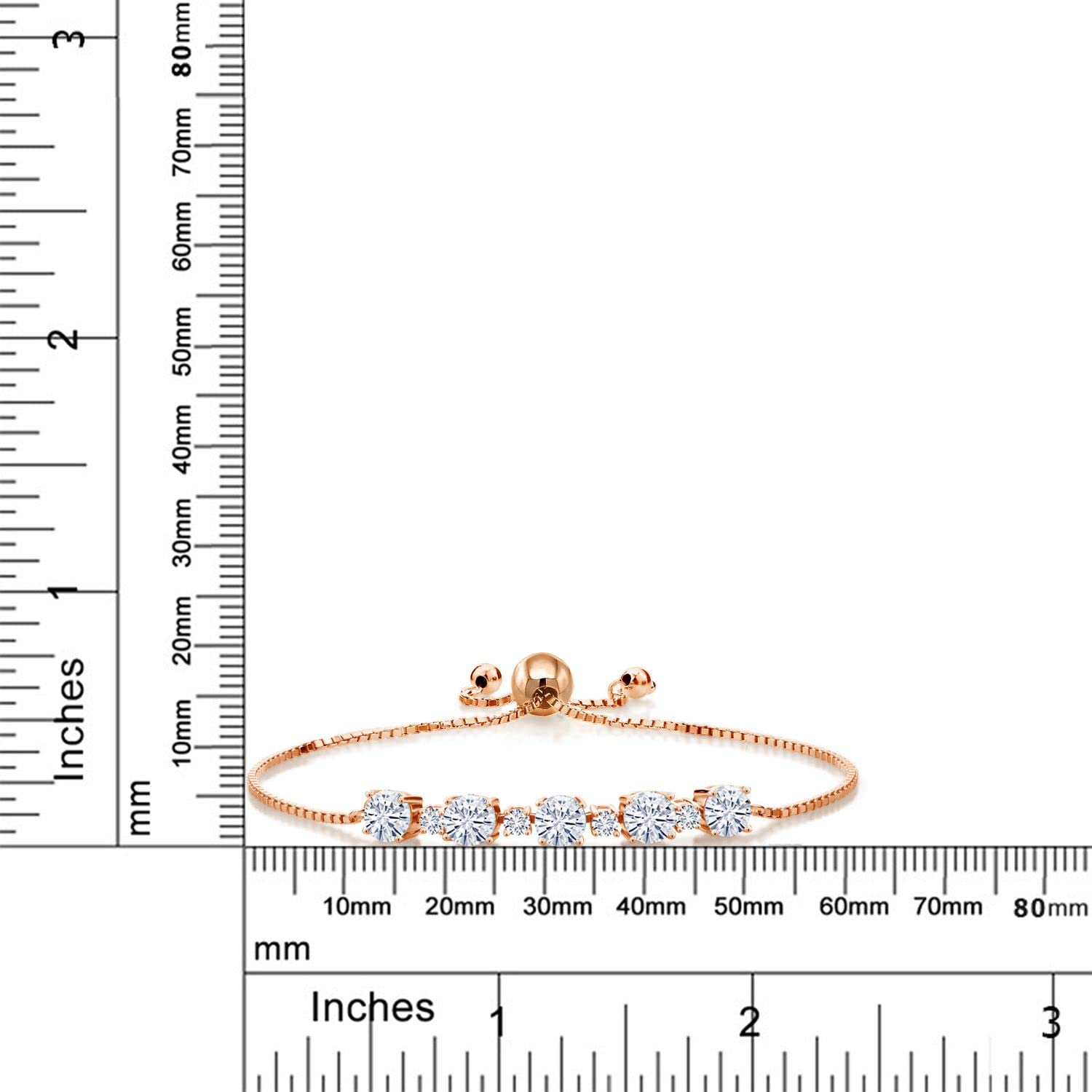 Gem Stone King 18K Rose Gold Plated Silver Moissanite and Lab Grown Diamond Tennis Bracelet For Women (2.76 Cttw, Fully Adjustable Up to 9 Inch)