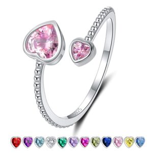 s925 sterling silver october birthstone rings for women sisters bbf - adjustable pink heart pomise knuckle ring for teens - birthday thanksgiving day christmas valentine's day party gifts jewelry