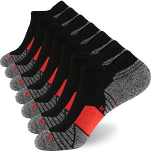 wander men's athletic running socks 7 pairs thick cushion ankle socks for men sport low cut socks 6-9/10-12 (7 pairs black red, shoe size:10-12)