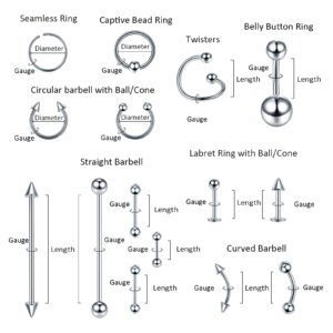 Xpircn 150PCS Mixed Piercing Stainless Steel Nose Horseshoe Lip Tongue Eyebrow Tragus Septum Clicker Body Piercing Navel Belly Ring Nipple Industrial Barbells 14G 16G 20G