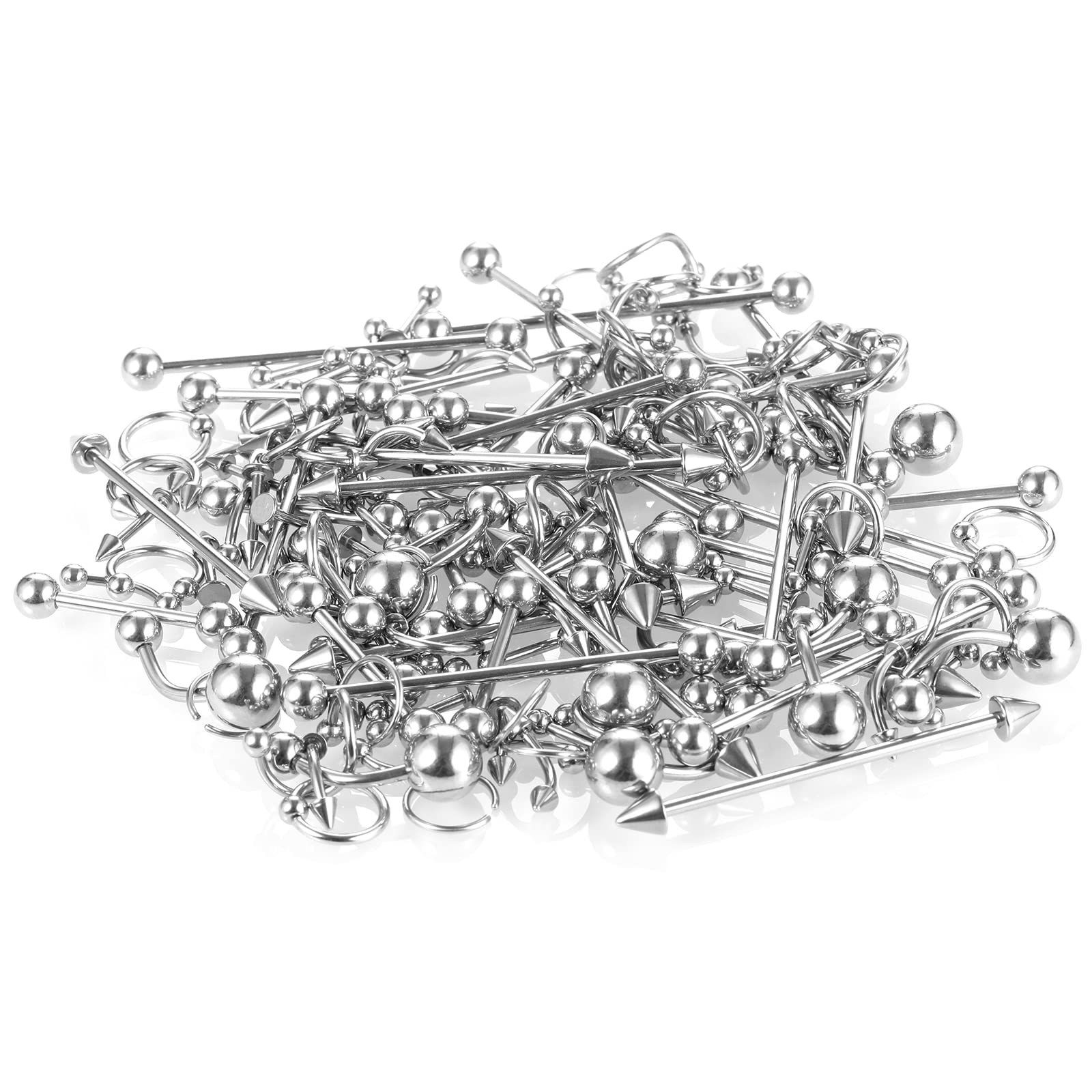 Xpircn 150PCS Mixed Piercing Stainless Steel Nose Horseshoe Lip Tongue Eyebrow Tragus Septum Clicker Body Piercing Navel Belly Ring Nipple Industrial Barbells 14G 16G 20G