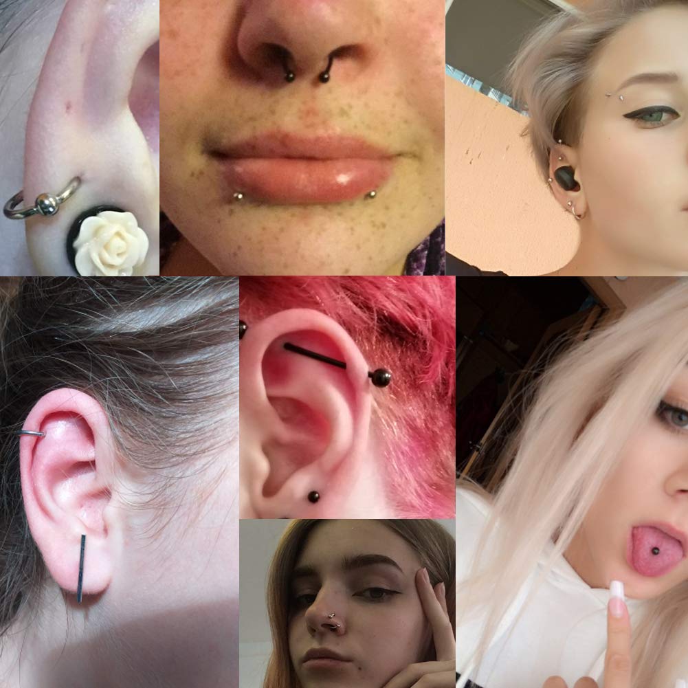 Xpircn 150PCS Mixed Piercing Stainless Steel Nose Horseshoe Lip Tongue Eyebrow Tragus Septum Clicker Body Piercing Navel Belly Ring Nipple Industrial Barbells 14G 16G 20G