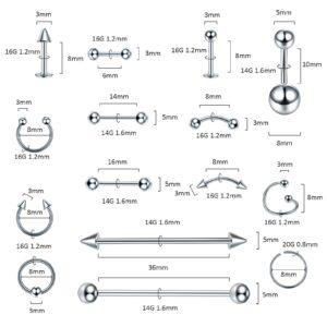 Xpircn 150PCS Mixed Piercing Stainless Steel Nose Horseshoe Lip Tongue Eyebrow Tragus Septum Clicker Body Piercing Navel Belly Ring Nipple Industrial Barbells 14G 16G 20G