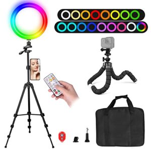 emart 10" ring light with 55" extendable tripod stands, 16 colors rgb camera selfie ring light for photography, makeup, youtube video, vlogging, live streaming