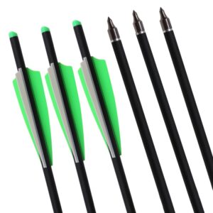 TOPARCHERY 12pcs 20inch Carbon Crossbow Arrows Crossbow Bolts with 4inch Vanes and 12pcs 3 Blades Archery Broadheads 100 Grain Screw-in Arrow Heads Arrow Tips (Arrows with Green Tips)