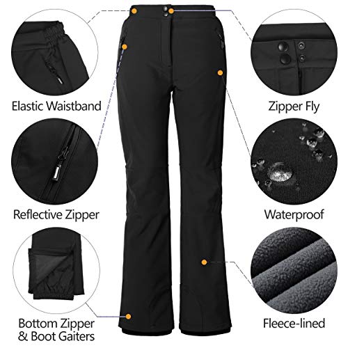 Outdoor Ventures Women's Snow Pants Waterproof Windproof Outdoor Fleece Lined Softshell Insulated Ski Pants with Boot Gaiters