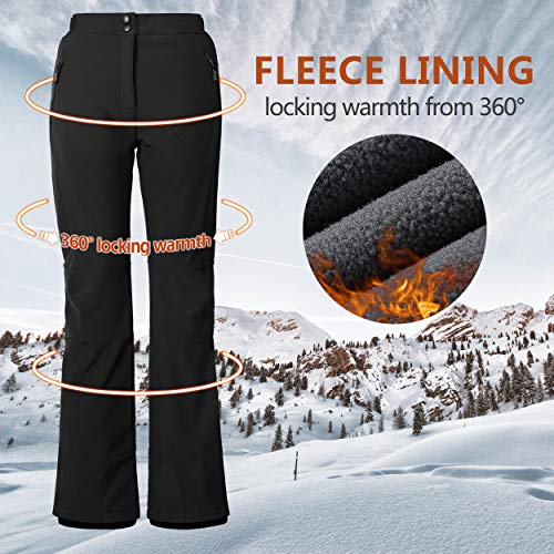 Outdoor Ventures Women's Snow Pants Waterproof Windproof Outdoor Fleece Lined Softshell Insulated Ski Pants with Boot Gaiters