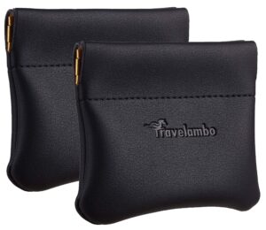 travelambo leather squeeze coin purse pouch change holder for men & women 2 pcs set (black)