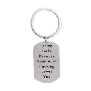 hibetek nephew niece gifts keychain driver safe keychain because your aunt fucking love you pendant graduation christmas gifts jewelry from aunt (silver your aunt keychain)