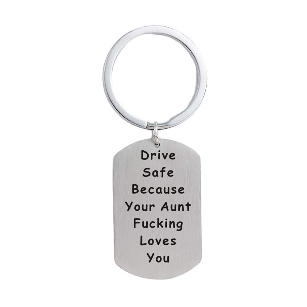 Hibetek Nephew Niece Gifts Keychain Driver Safe Keychain Because Your Aunt Fucking Love You Pendant Graduation Christmas Gifts Jewelry from Aunt (Silver Your Aunt Keychain)