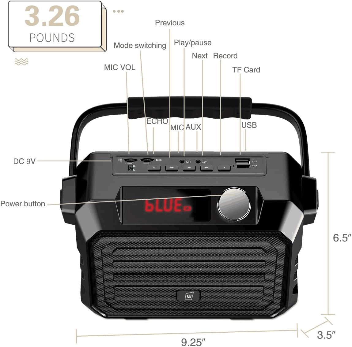 W WINBRIDE Wireless Voice Amplifier for Teachers, 30W Portable PA Speaker System, Wireless Microphone for Classroom Teachers Fitness Instructor, Bluetooth Headset and Speaker Echo| Record| FM| TWS| H5