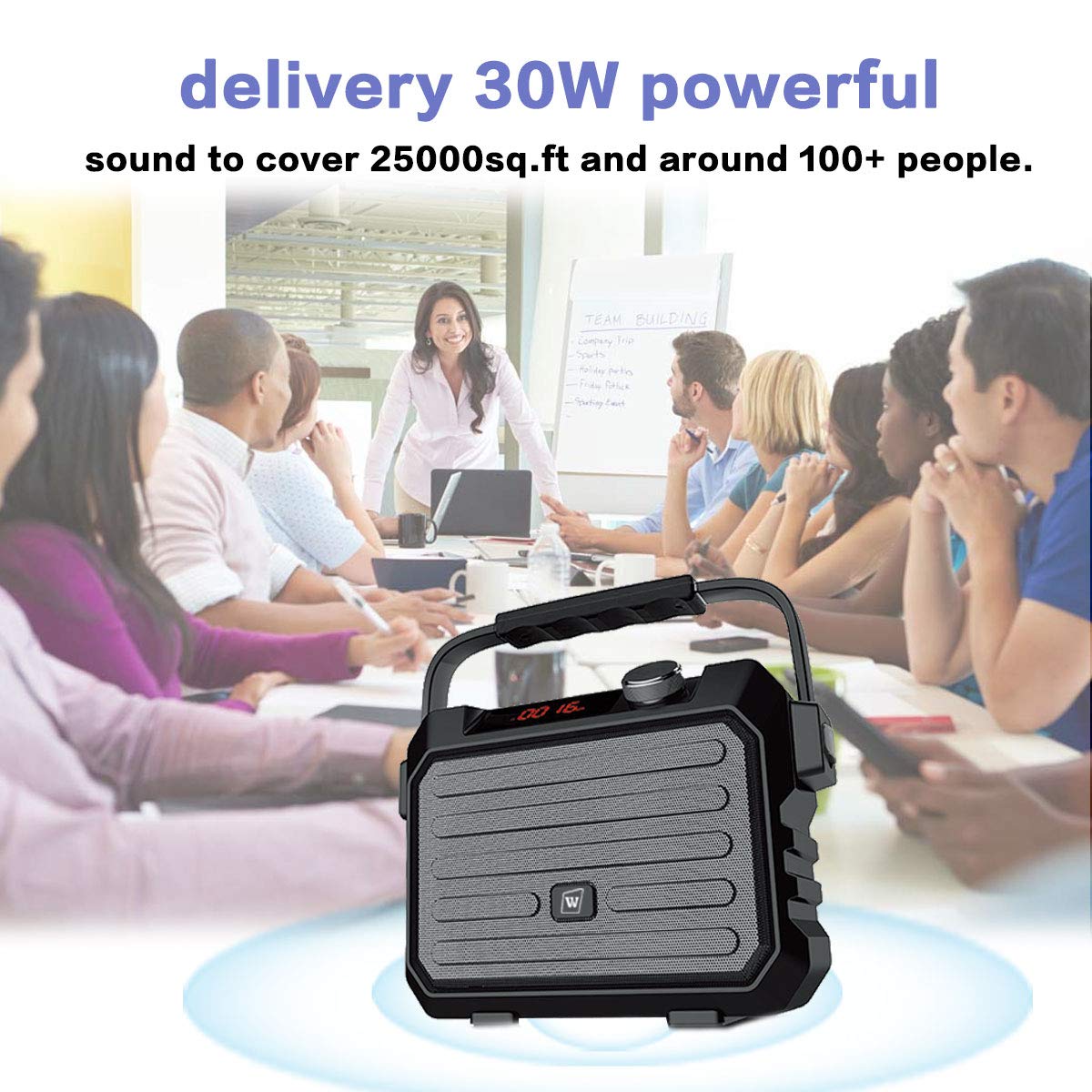 W WINBRIDE Wireless Voice Amplifier for Teachers, 30W Portable PA Speaker System, Wireless Microphone for Classroom Teachers Fitness Instructor, Bluetooth Headset and Speaker Echo| Record| FM| TWS| H5