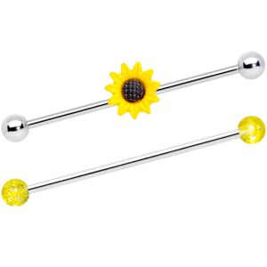 body candy 2pc womens 14g steel industrial barbell cartilage yellow uv ball sunflower body jewelry 38mm