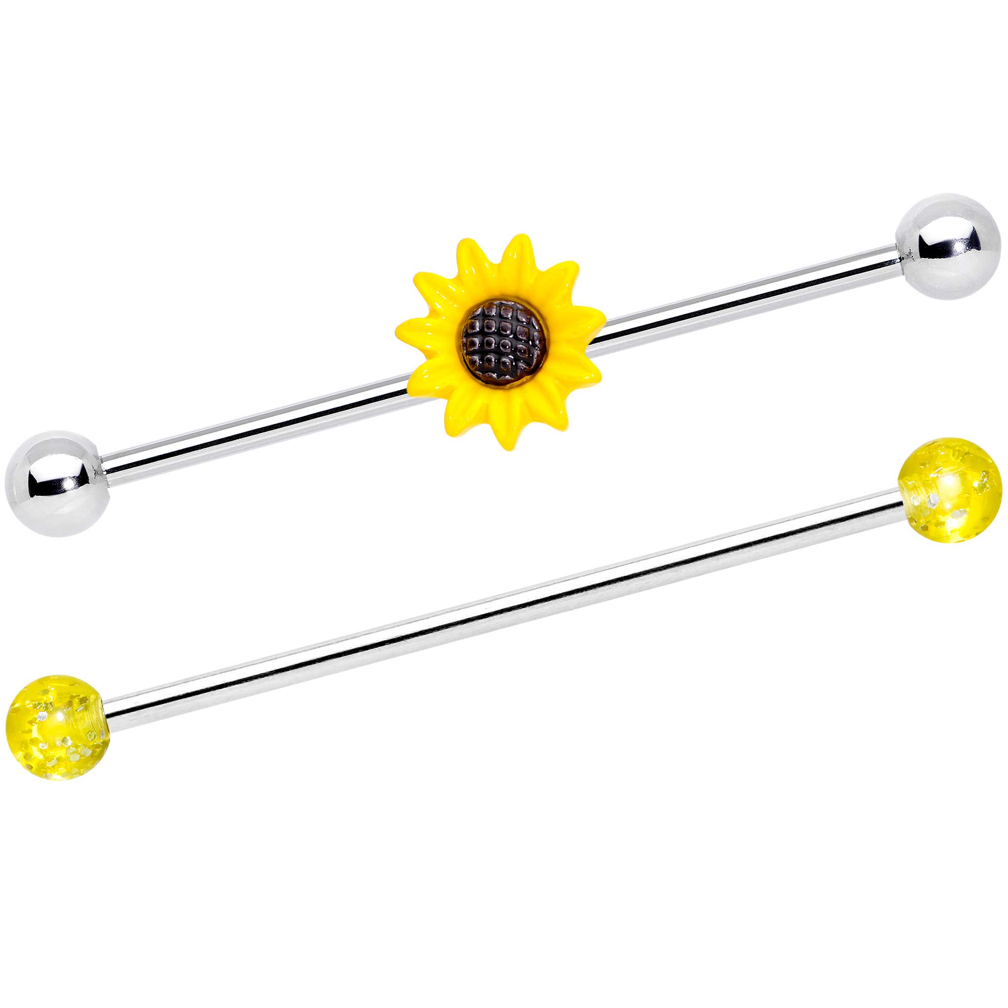 Body Candy 2PC Womens 14G Steel Industrial Barbell Cartilage Yellow UV Ball Sunflower Body Jewelry 38mm