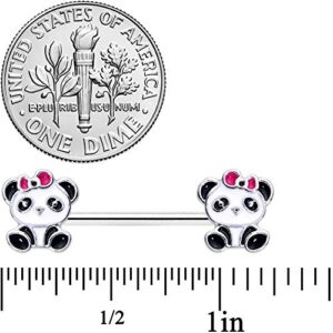 Body Candy 14G Womens Nipplerings Piercing 316L Steel 2Pc Pink Bow Panda Bear Nipple Ring Set 9/16"