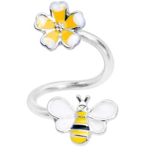 body candy womens 14g steel yellow flower honey bee spiral twister belly button ring helix cuff navel ring