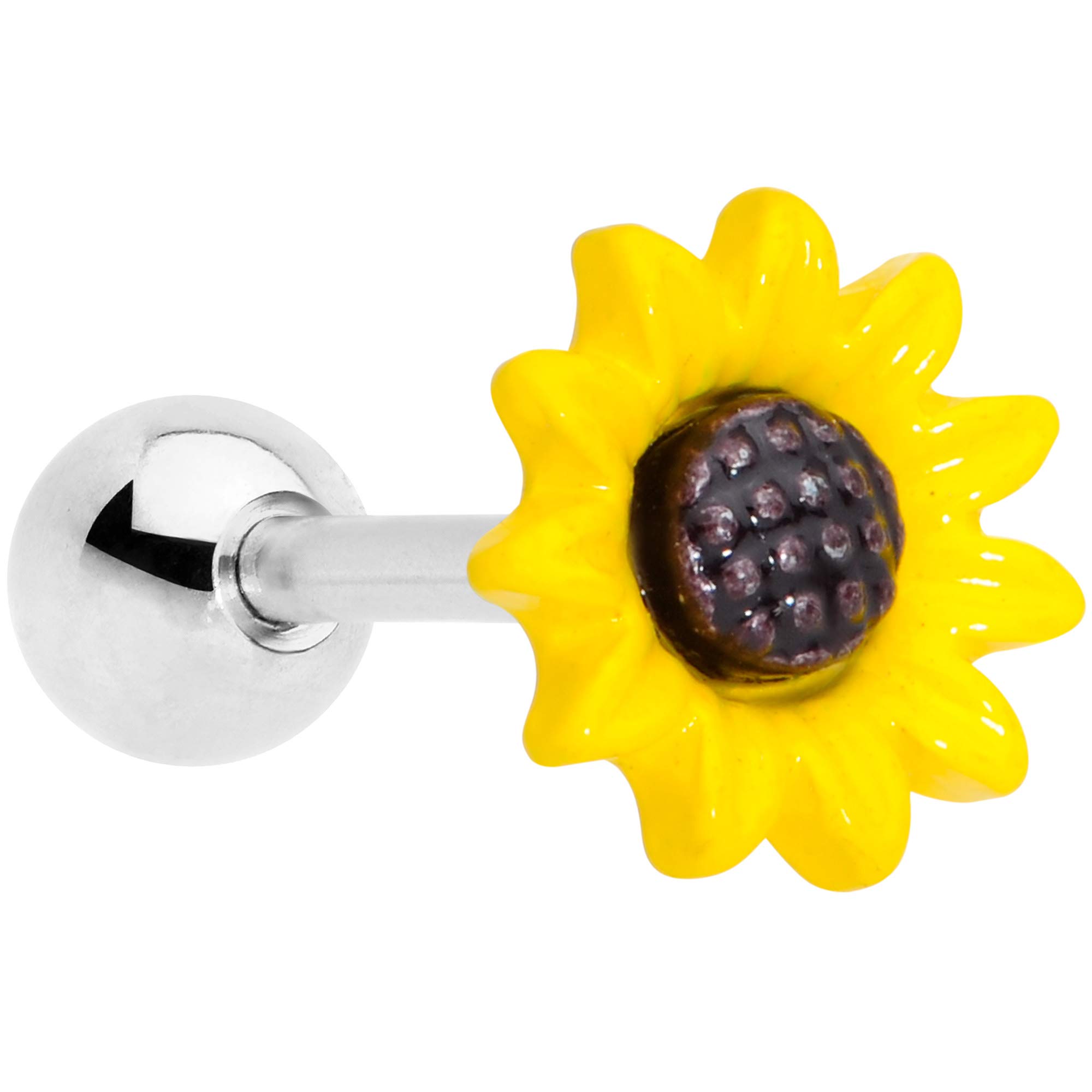 Body Candy 16G Womens 316L Stainless Steel Yellow Brown Sunflower Cartilage Earring Helix Tragus Jewelry 1/4"