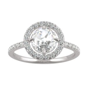 charles & colvard 14k white gold moissanite 7mm duet rose halo ring-size 5.5 1.56cttw dew