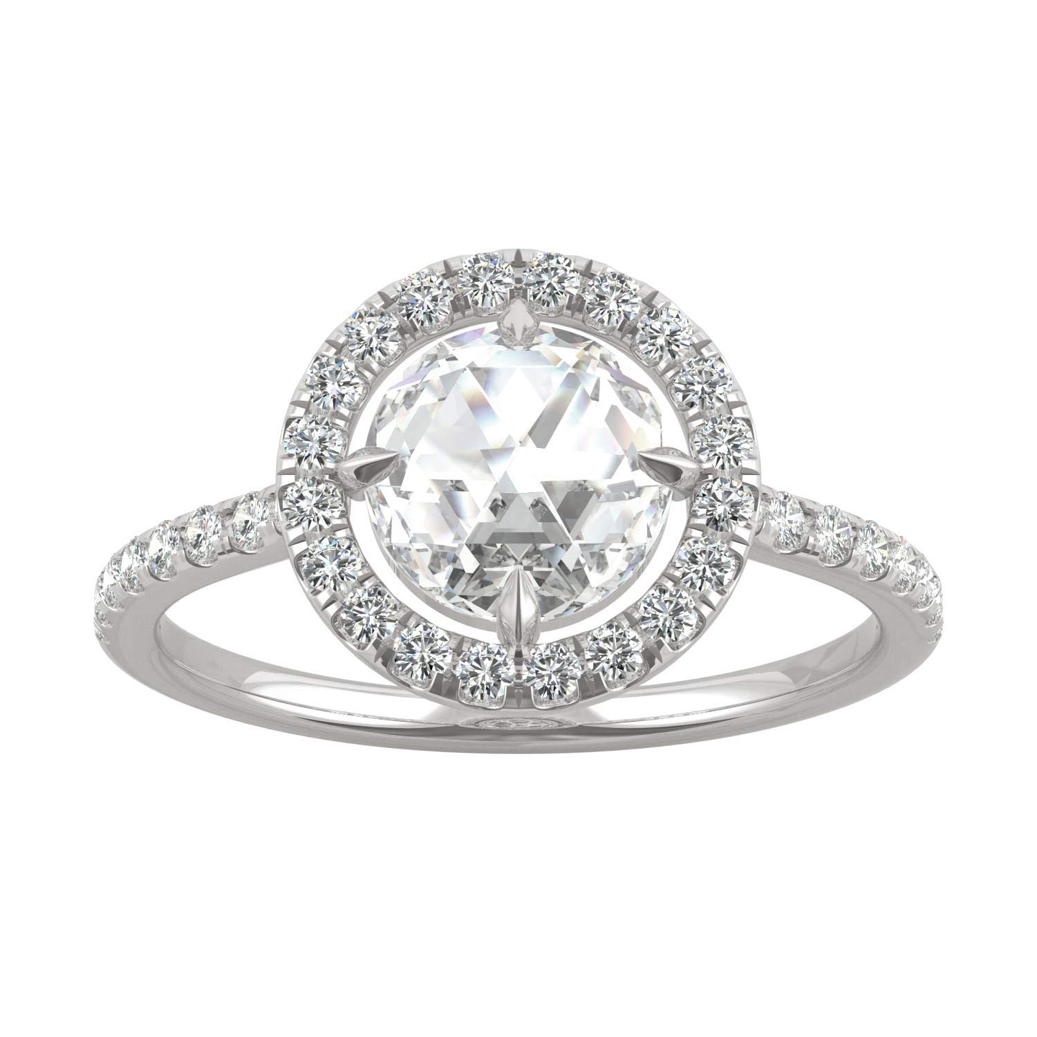 Charles & Colvard 14K White Gold Moissanite 7mm Duet Rose Halo Ring-size 5.5 1.56cttw DEW