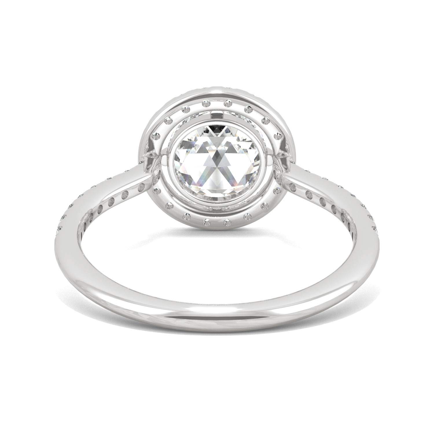 Charles & Colvard 14K White Gold Moissanite 7mm Duet Rose Halo Ring-size 5.5 1.56cttw DEW