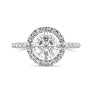 Charles & Colvard 14K White Gold Moissanite 7mm Duet Rose Halo Ring-size 5.5 1.56cttw DEW