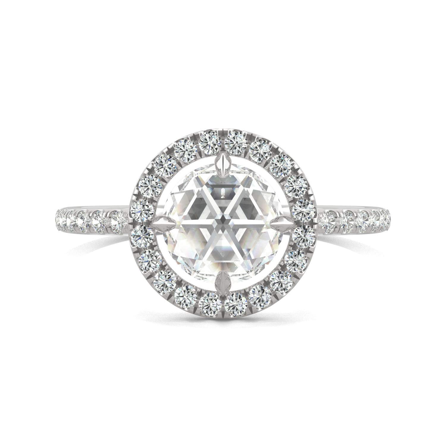 Charles & Colvard 14K White Gold Moissanite 7mm Duet Rose Halo Ring-size 5.5 1.56cttw DEW