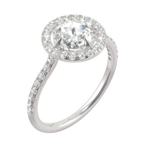 Charles & Colvard 14K White Gold Moissanite 7mm Duet Rose Halo Ring-size 5.5 1.56cttw DEW