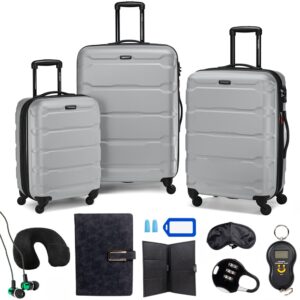 samsonite omni hardside nested luggage spinner set, silver w/ 10pc accessory kit