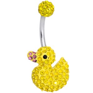 body candy womens 14g 316l stainless steel navel ring piercing yellow accent rubber ducky belly button ring