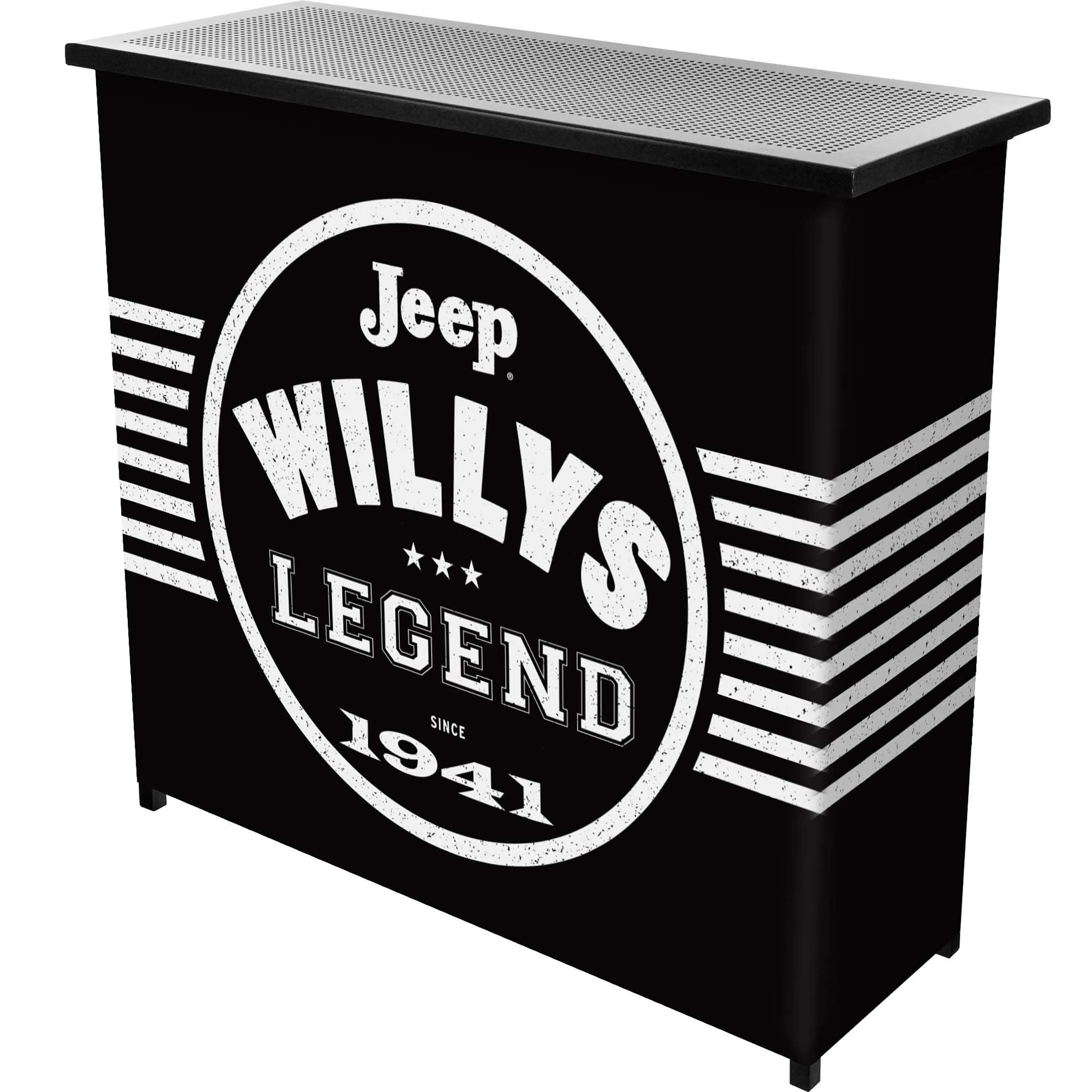 Trademark Global Portable Bar-Collapsible Indoor Outdoor, Pop-Up Drink Station with Jeep Willys Legend Black-Patio, Garage or Man Cave Accessories