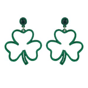 lux accessories glittery grainy green colored clover silvertone lock dangle earrings