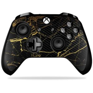 mightyskins carbon fiber skin for microsoft xbox one x controller - black gold marble | protective, durable textured carbon fiber finish | easy to apply, remove, and change styles | made in the usa