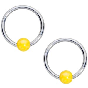 Body Candy Womens 4Pc 14G Nipplering Piercing Steel UV Ball Sunflower BCR Barbell Nipple Ring Set 9/16" 1/2"