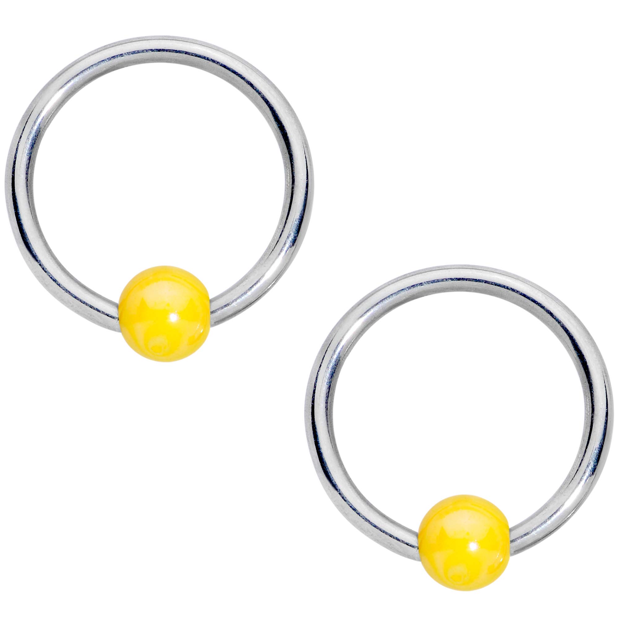 Body Candy Womens 4Pc 14G Nipplering Piercing Steel UV Ball Sunflower BCR Barbell Nipple Ring Set 9/16" 1/2"