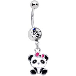 body candy womens 14g 316l stainless steel navel ring piercing cute panda bear dangle belly button ring