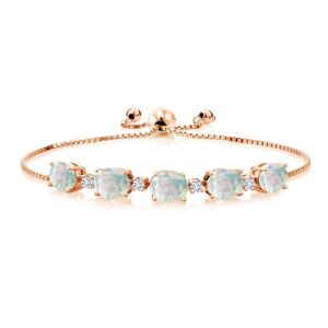 gem stone king 5.26 ct oval cabochon white simulated opal g-h lab grown diamond 18k rose gold plated silver bracelet for women