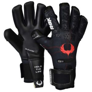 renegade gk limited edition rogue quantum goalie gloves with pro-tek fingersaves | 4mm giga grip & neoprene | black & red soccer goalkeeper gloves (size 9, youth-adult, negative cut, level 4+)