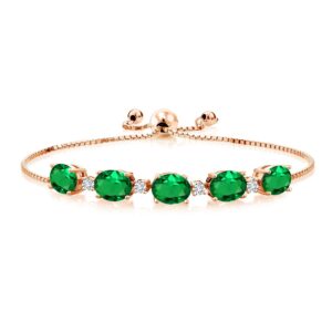 gem stone king 18k rose gold plated silver green simulated emerald and white lab grown diamond tennis bracelet for women (4.01 cttw, fully adjustable up to 9 inch)