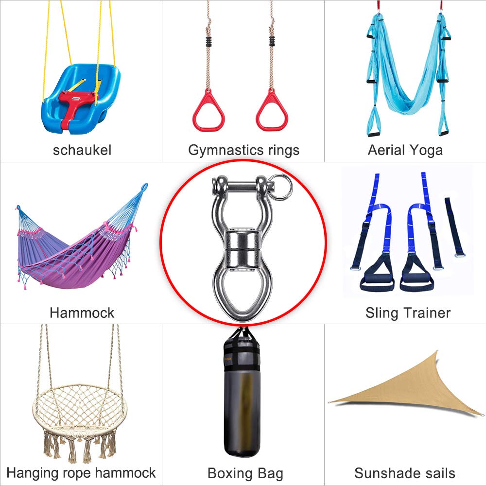 SELEWARE Silent Bearing Swing Swivel, 360° Rotational Device Hanging Accessory with Removeable Buckle for Tree Swing, Hammock Chair, Climbing Rope, Yoga, Kids Swing Swivel 1200LB Capacity