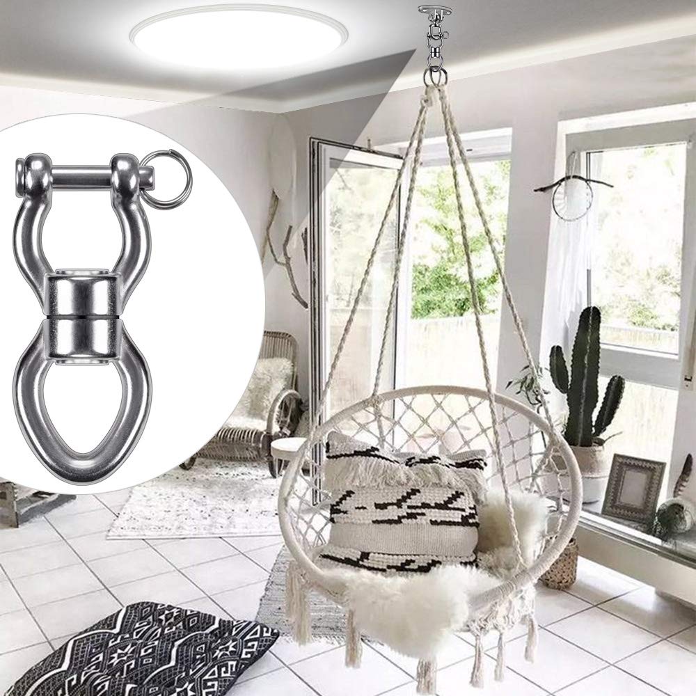 SELEWARE Silent Bearing Swing Swivel, 360° Rotational Device Hanging Accessory with Removeable Buckle for Tree Swing, Hammock Chair, Climbing Rope, Yoga, Kids Swing Swivel 1200LB Capacity